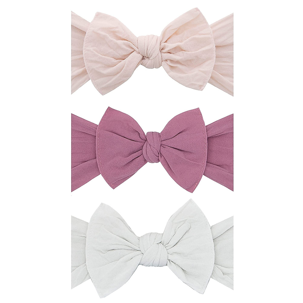 Baby Bling Bows - Newborn to Little Baby Girl Bows, 3PK CLASSIC KNOT Nylon Super Soft Stretchy Toddler Headbands, Perfect Hair Accessories Head Bands for Infant Kids, Made in the USA