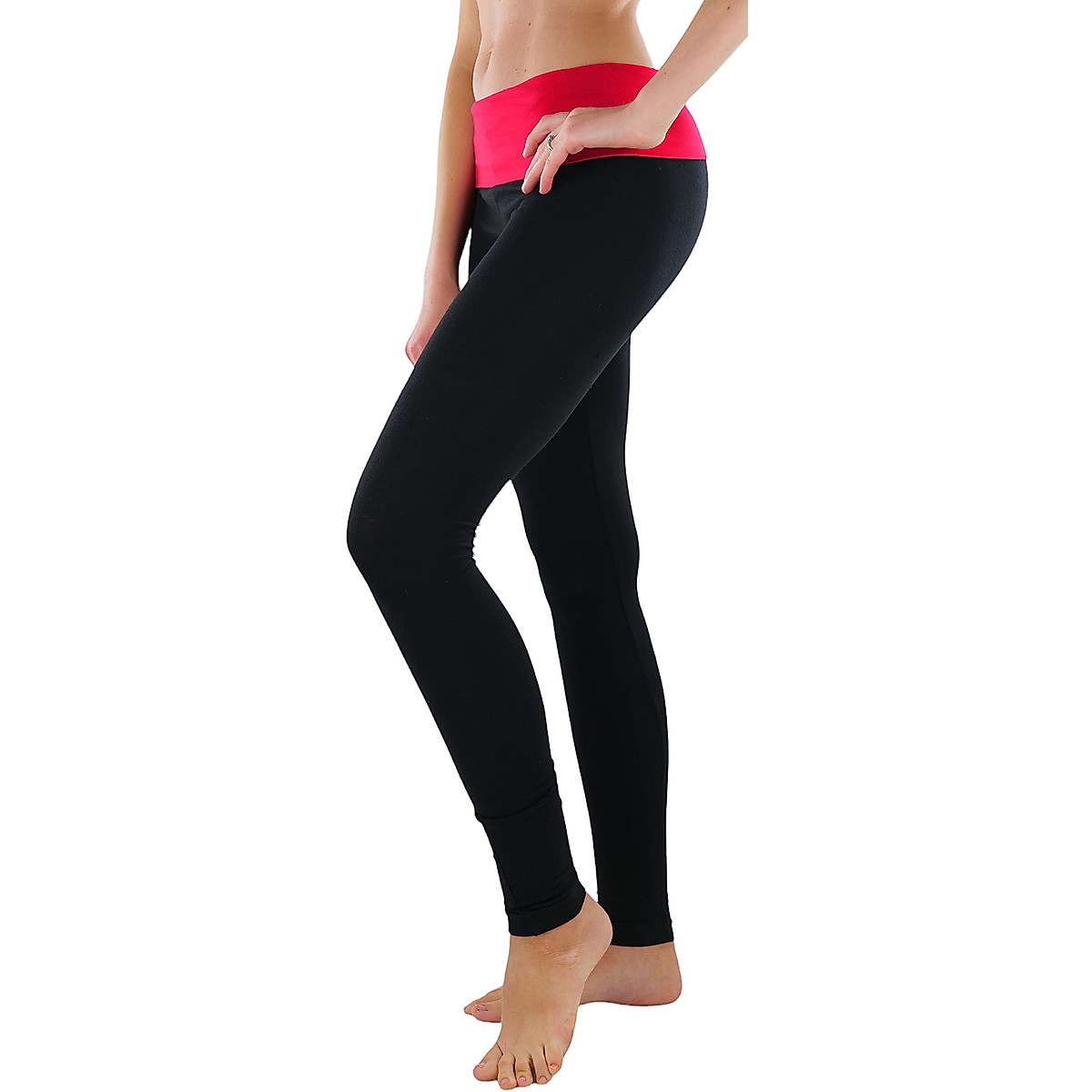 ToBeInStyle Women's Heather Side Striped Active Pants - Fold Over - Red - Small