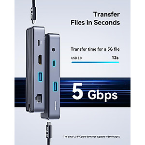 DOCKCASE Visual Smart USB C Hub (6-in-1) with HDMI Port 4K@60Hz, Gigabit Ethernet, USB-C and 2 USB-A 5Gbps Data Ports, 100w PD Power Delivery, for MacBook Air, MacBook Pro, XPS, and More