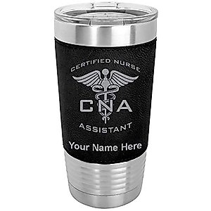 LaserGram 20oz Vacuum Insulated Tumbler Mug, CNA Certified Nurse Assistant, Personalized Engraving Included (Faux Leather, Black)