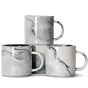 Smilatte 12 oz Stackable Coffee Mugs, M101 Novelty Marble Ceramic Cup for Boy Girl lover, Set of 4, Gray