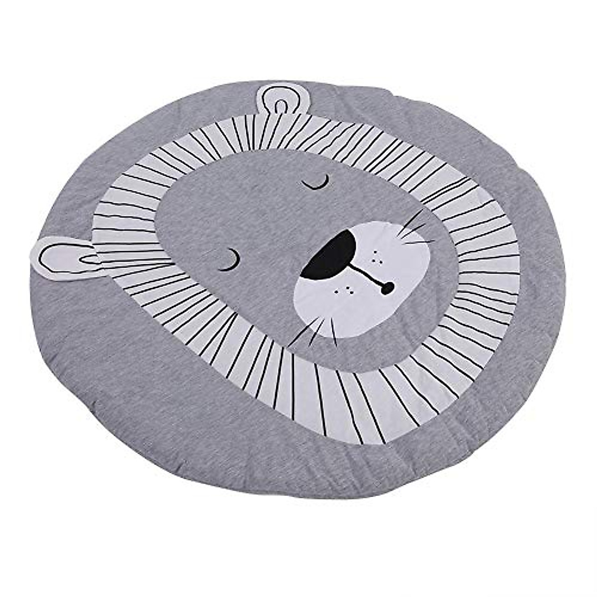 Cartoon Round Animal Pattern Play Rugs Soft Cotton Baby Toddler Play Mat Crawling Blanket for Baby Girl Boy Bedroom Decor (Gray Lion)