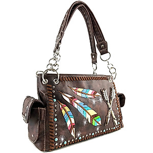 Zelris Colorful Native Tribal Feathers Conceal Carry Women Handbag Purse with Wallet (Brown)