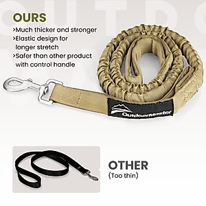 OutdoorMaster Bungee Dog Leash, Heavy Duty Dog Leash with Shock Absorption, 2 Padded Handles Training Leash, Improved Dog Safety and Comfort (Tan, 4 FT)