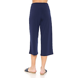 LEEBE Women and Plus Size Pull On ITY Knit Straight Wide Leg Pant (Small-5X) (2X, Crop Navy)