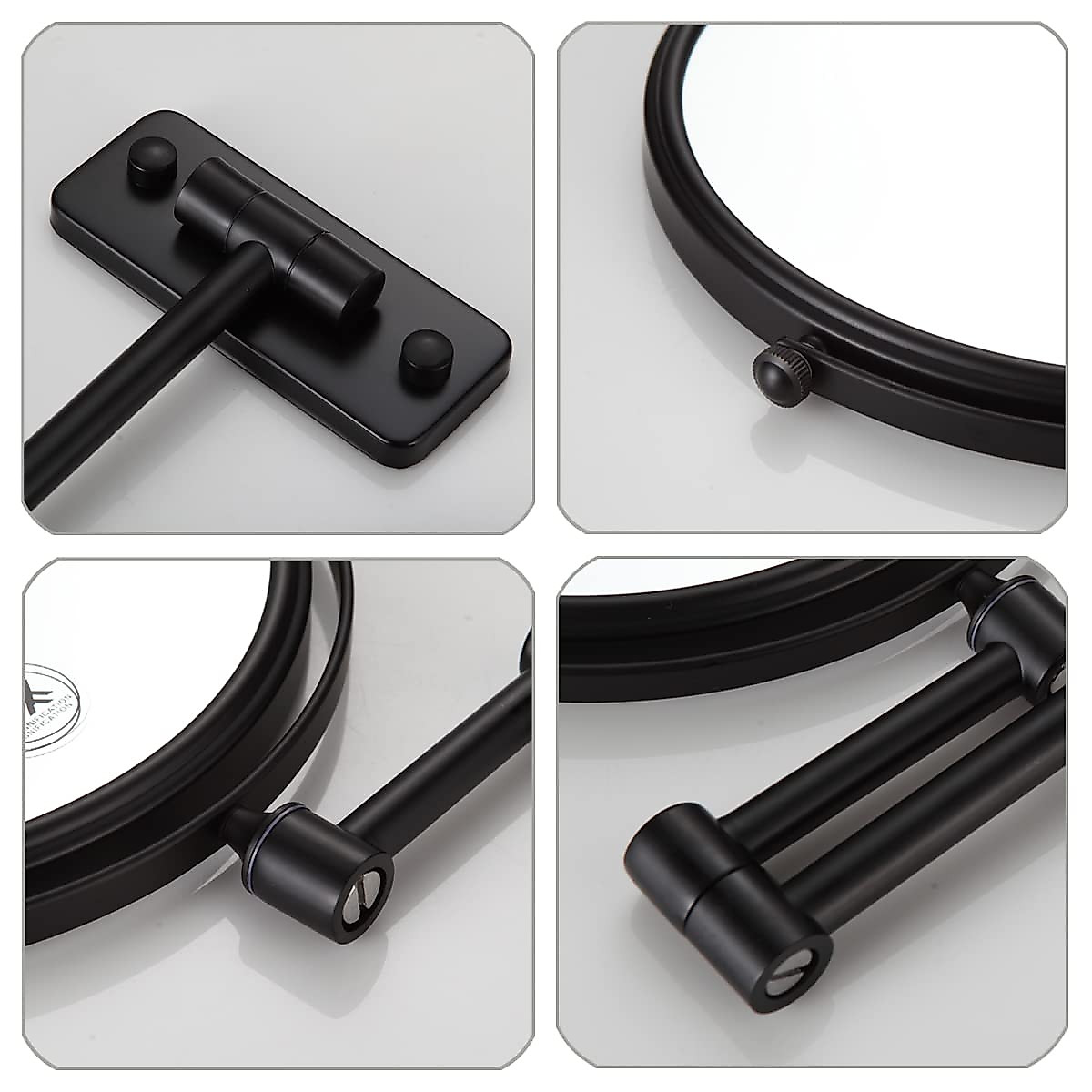 KAIIY Wall Mounted Makeup Mirror - 5X Magnification 8'' Two-Sided Swivel Extendable Bathroom Hotel Cosmetic Mirror Matte Black