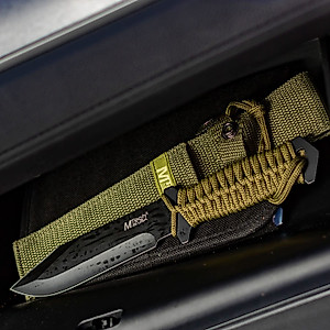 MTech USA – Fixed Blade Knife –Black Stainless Steel Blade, Green Cord Wrapped Handle, Full Tang, Includes Nylon Sheath - Hunting, Camping, Survival, Tactical, EDC – MT-528C, Small
