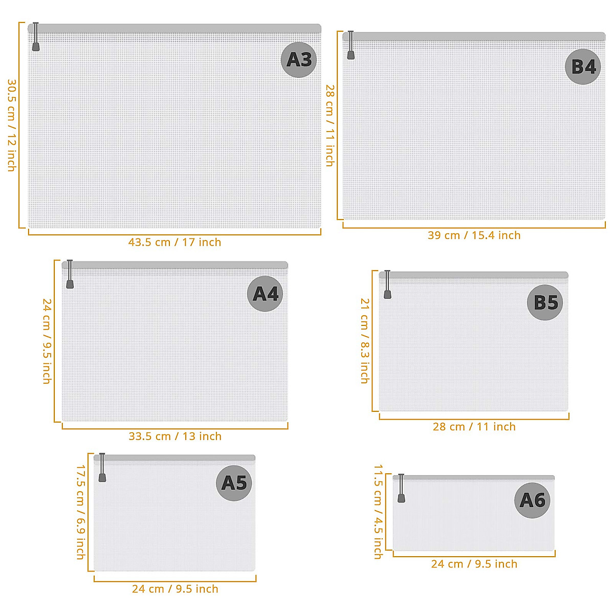 MJIYA Mesh Zipper Pouch Document Bag Plastic Zip File Folders Weatherproof Large Stylish Multipurpose Organizer Folder for School and Office Supplies Business Papers (White, B4)