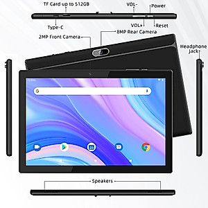 2024 Newest Android 13 Tablets, 2 in 1 Tablet 10 inch, Tablet with Keyboard，6 +64 GB+1TB Expand, 2.4G/5G Wi-Fi 6, BT 5.0,Dual Carema, Games，Google GMS(Black)