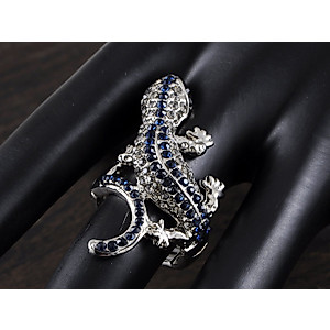 Alilang Adjustable Silvery Tone Dark Blue Rhinestones Lizard Reptile Ring