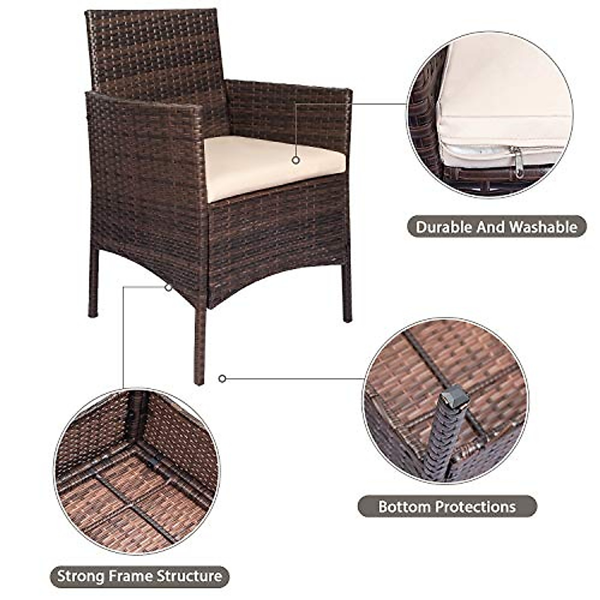 Tuoze Tozey 3 Pieces Patio Furniture PE Rattan Outdoor Conversation Set with Table Backyard Porch Garden Poolside Balcony (Brown)