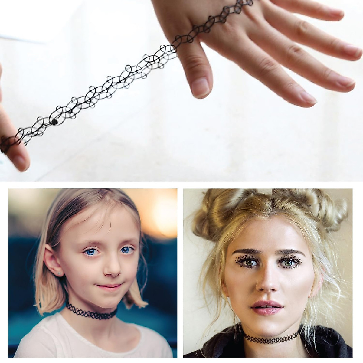 BodyJ4You Tattoo Choker Necklace - 90s Choker Necklace Women - 2000s Black Chokers - Yin Yang Silvertone Charm Pendant - Vintage Emo Stretchy Elastic Necklace