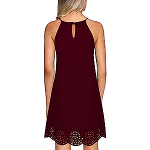 Padaleks Womens Summer Casual Sleeveless Tank Camisole Dresses Plain Racerback Midi Dress Floral Hollow Out Hem