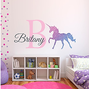Unicorn Name Wall Decal Custom Art Decor Sparkle Sticker Girl Room Personalized Glitter