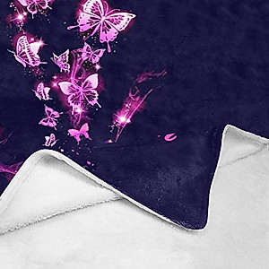 CUXWEOT Custom Blanket Personalized Purple Print Bling Butterfly Soft Fleece Throw Blanket with Name for Gifts Sofa Bed (50 X 60 inches)
