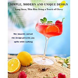 JBHO Martini Glasses, Crystal Coupe Glasses Set of 4, 10 Oz, Large and Fancy Cocktail Glasses, Hand-Blown Champagne Coupe Glasses for Espresso Martini, Manhattan as Bar Glassware or Mother's Day Gift