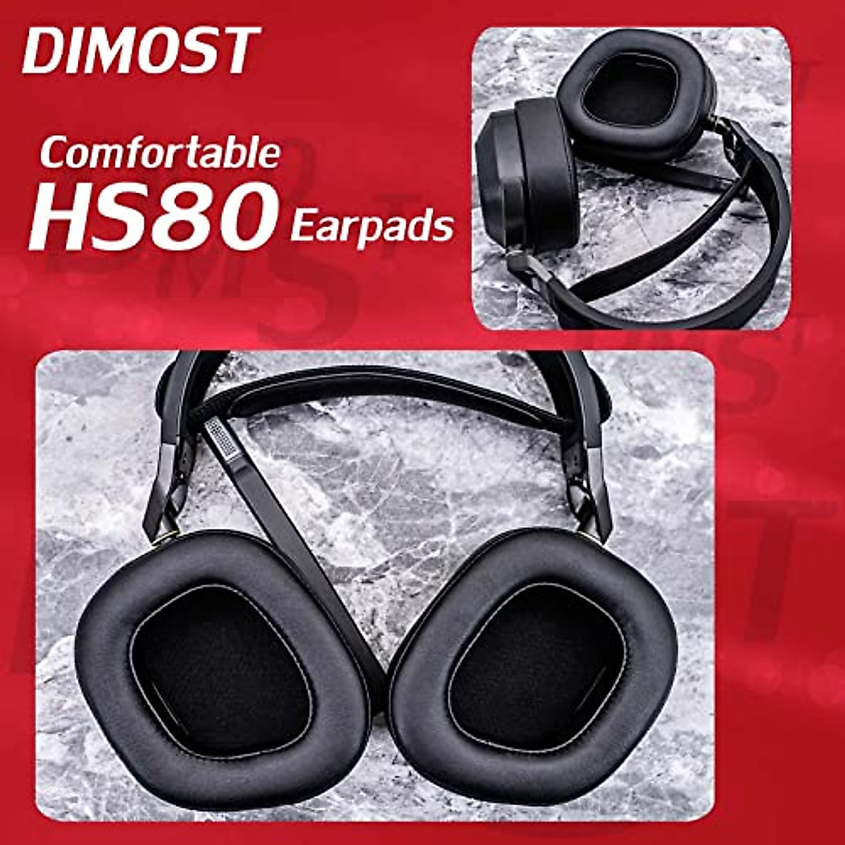 HS80 Ear Pads Compatible with HS80 Headset I Thicker Enhanced Memory Foam - More Soft Comfort Protein Leather by DIMOST