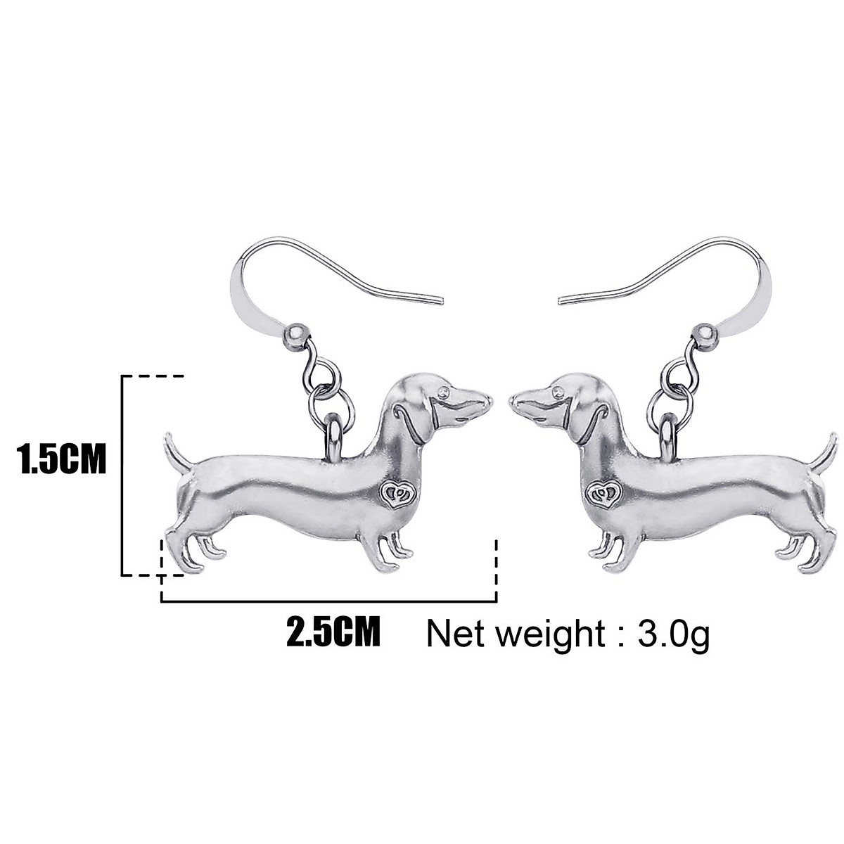 DUOWEI Zinc Alloy Antique GoldSilver Plated Dachshund Dog Earrings for Women Teens Pet Dangle Vintage Jewelry Gift (Silver Dachshund)