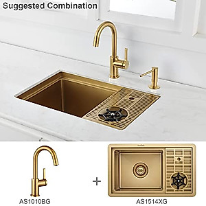 AguaStella AS1514XG Brushed Gold Bar Sink with Glass Rinser Stainless Steel Undermount Prep Kitchen Sink 23-1/4 x 14 Inches Single Bowl