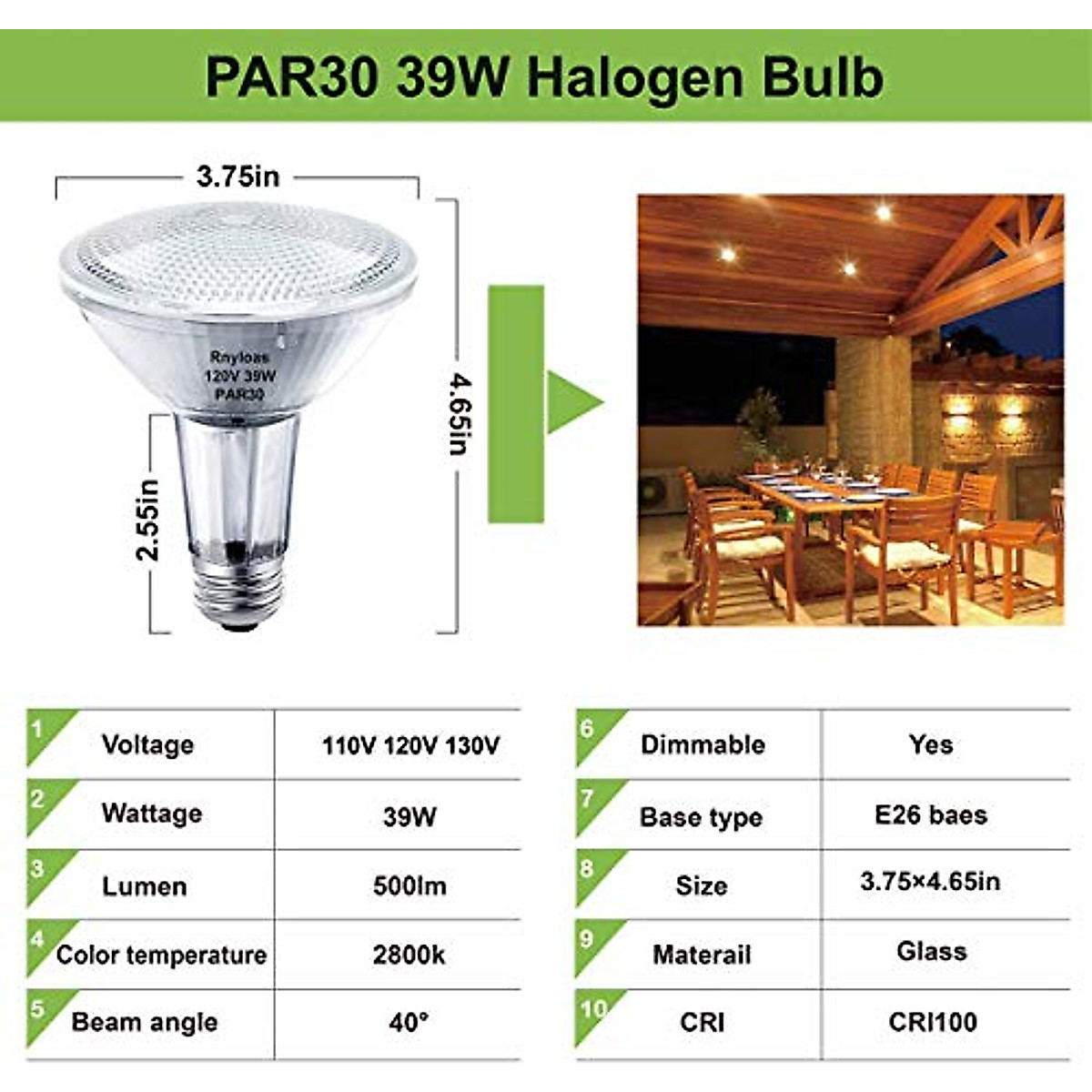 PAR30 Long Neck, 6PCS PAR30L Flood Light Bulbs，Dimmable, PAR30 Bulb 120V 50W Replacement, Long Lasting Lifetime, High brightness & Warm White, E26 Medium Screw Base, 39PAR30/FL for Recessed Light Bulb