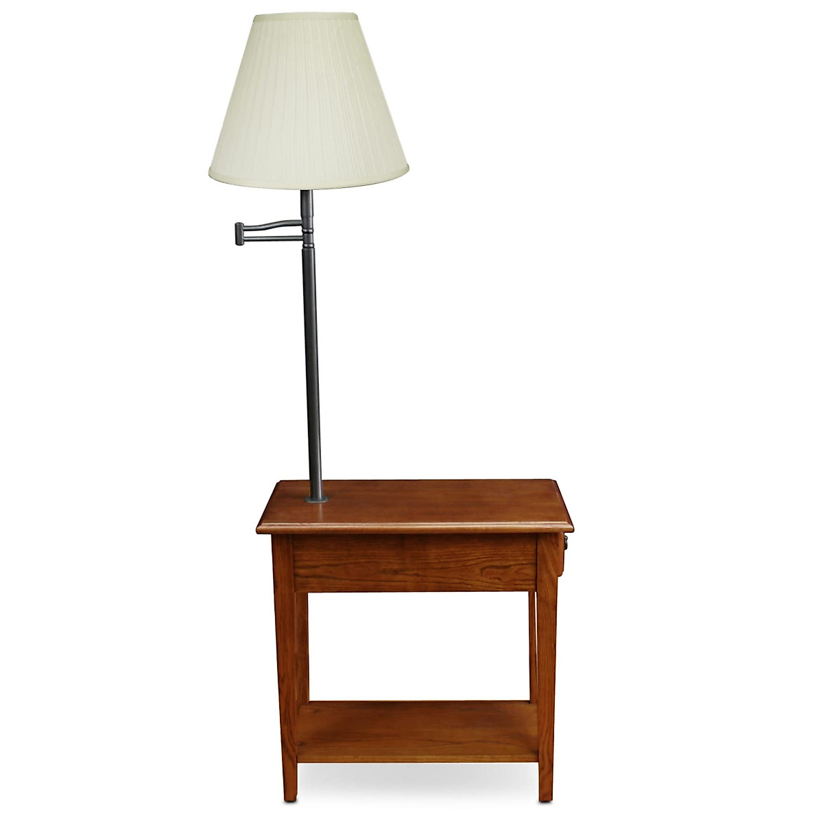 Leick Home 9037-MED One Drawer Swing Arm Lamp Side Table with Shelf, Medium Oak