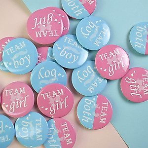 Team Girl & Team Boy Button Pins - Gender Reveal Party Games Baby Shower Party Ideas, Wear Your Guess, Girl or Boy, He or She Pin-Back Buttons (Set of 20, Round 1.5", Pink & Blue)
