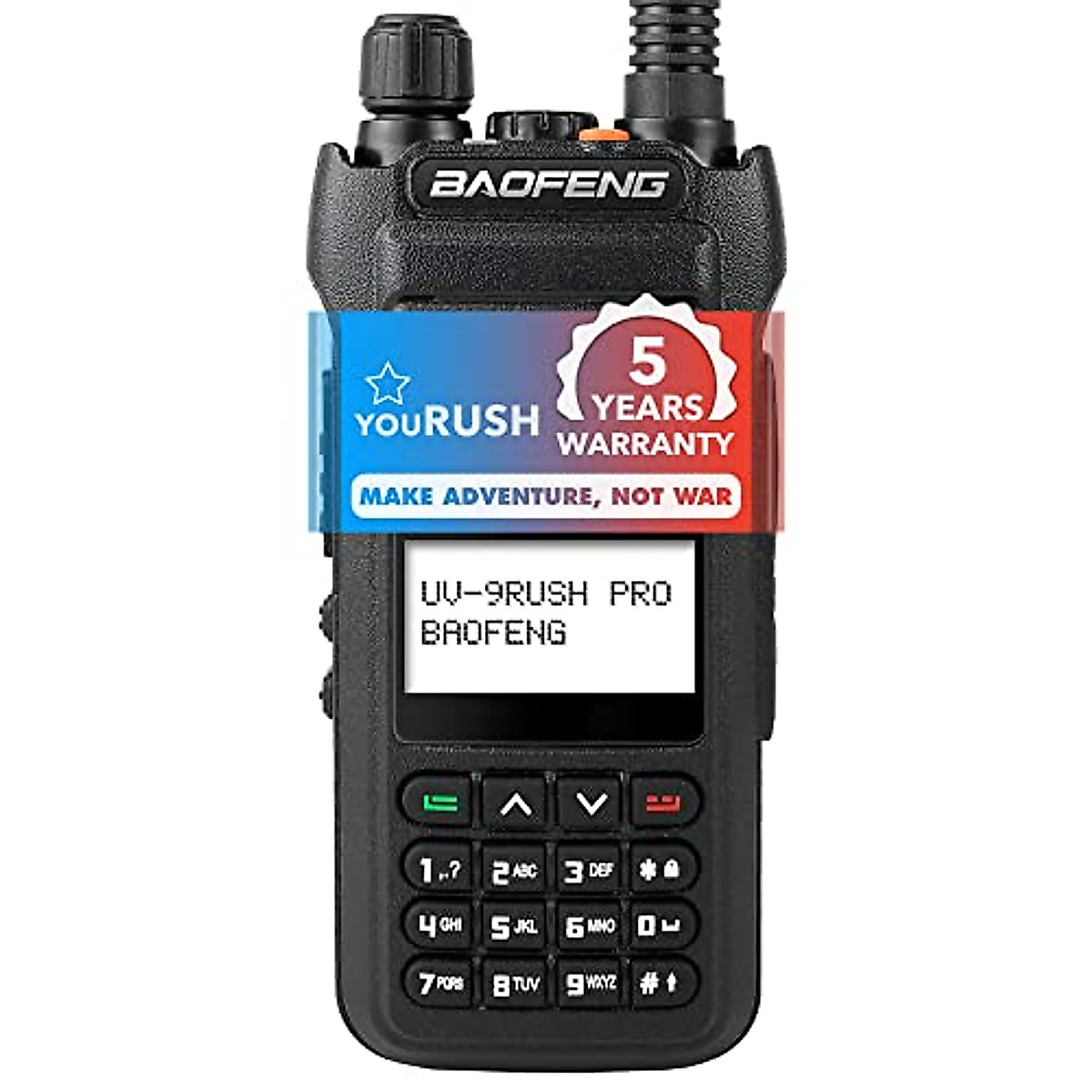 youRUSH Portable Ham Radio BF-H5 10W (9RUSH PRO) High Power Long Range Dual Band Radio IP54 with 2200mAh Battery. K2 Pin Port & youRUSH Lanyard Compatible with Baofeng BF-H5 Handheld Radio
