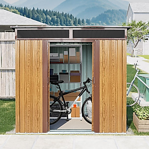 Ball & Cast 6x5ft Metal Outdoor Storage Shed with Sliding Lockable Door and Transparent Plate,Steel Garden Sheds W/Sloped Roof and Foundation,All Weather Waterproof Tool House,for Lawn,Garden,Coffee