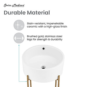 Monaco 16.5" Round Console Sink, White Basin Matte Black Legs