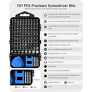 Precision Screwdriver Set, UnaMela Upgraded 122 in 1 with 101 Bits Repair Tool Kit, Magnetic Screwdriver Set with 21 Repair Tools for Electronics, Laptop, Computer, PC, iPhone, PS4, Game Console