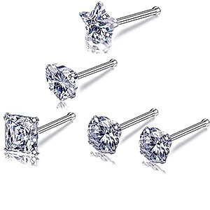 Carperton Nose Studs Nose Rings Studs Bone Nose Studs for Women Diamond Titanium Steel Nose Piercing Silver