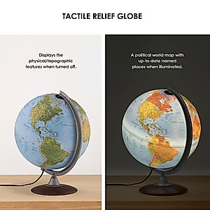 Waypoint Geographic Tactile Relief Globe, 12" Illuminated Blue Ocean-Style World Globe with Raised Relief, Up-to-Date Reference Globe, Decorative Globe for Home and Office Decor