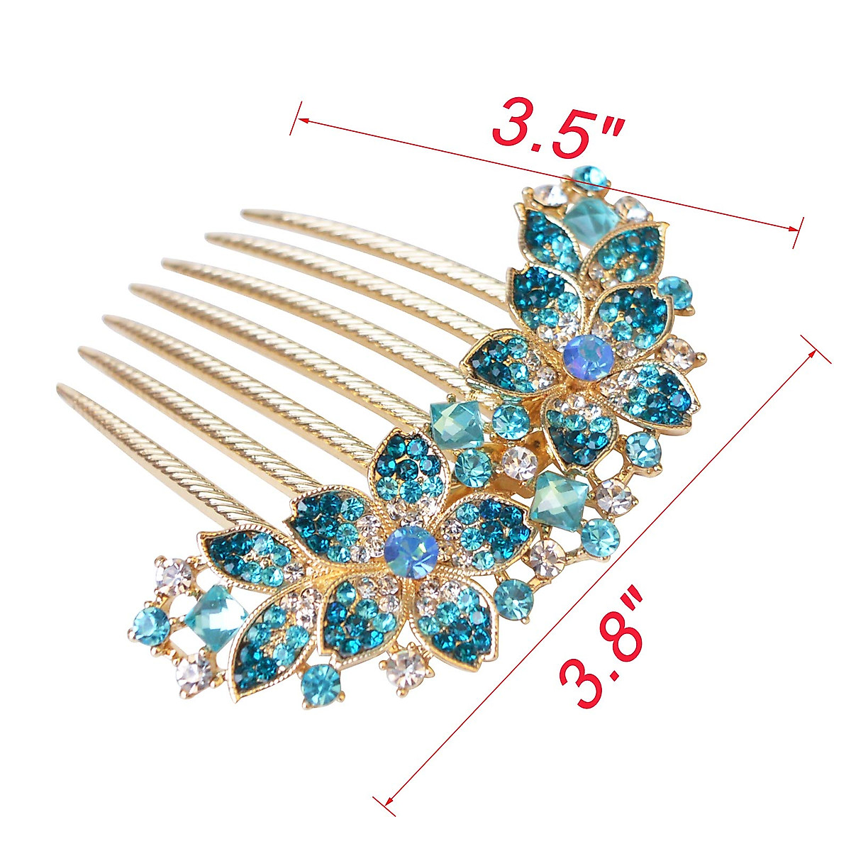 Sankuwen Women Rhinestone Inlaid Flower Hair Comb Hairpin Barrette Accessory,Also Perfect Mother's Day Gifts for Mom (Blue)