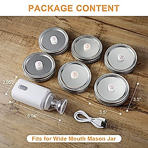 AIEVE Mason Jar Vacuum Sealer, 6 Pack Automatic Vacuum Sealer for Jars Wide Mouth, Including Rechargeable Mason Jar Vacuum Pump, Stainless Steel Vacuum Sealer Lids for Storage Food & Making Ferment (Mason Jar Vacuum Sealer Kit)