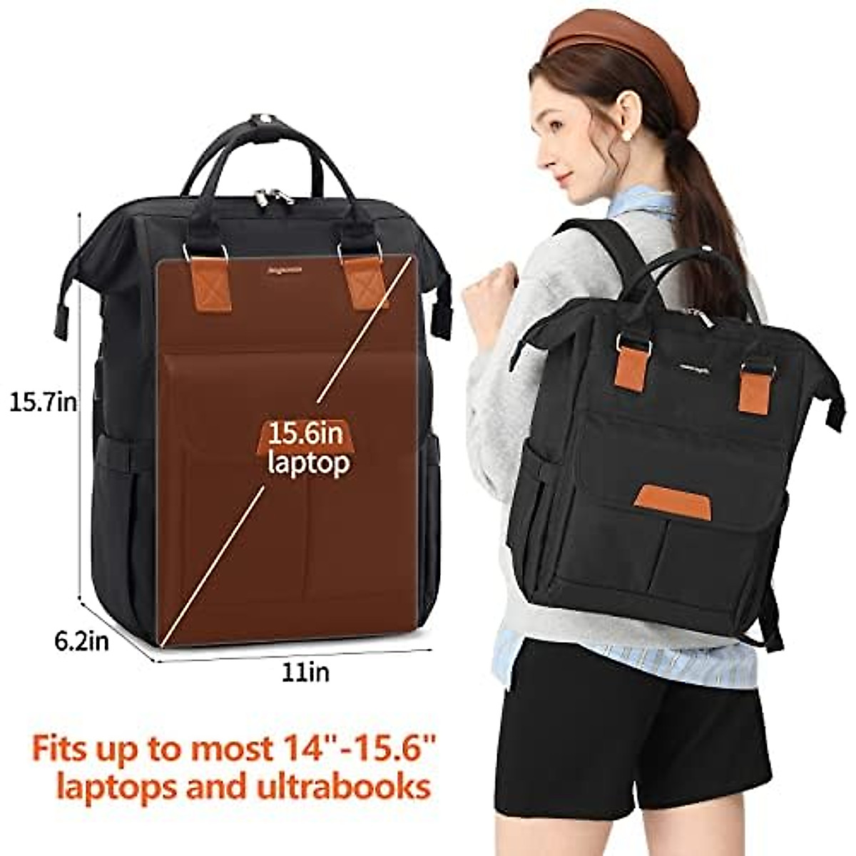 Women Computer Backpack Nurse Bags: 15.6 Inch Laptop Backpack with USB Charger for College High School Travel Business Carry on Bookbag for for Teens Girls Women Students Gift