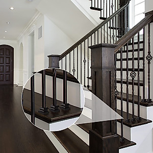 Iron Baluster Shoes Stair Flat Shoe with Screw for 1/2 Inch Square Scroll Basket Twist Knuckle Staircase Balusters Metal Spindle Railing, Satin Black (96 Pcs)