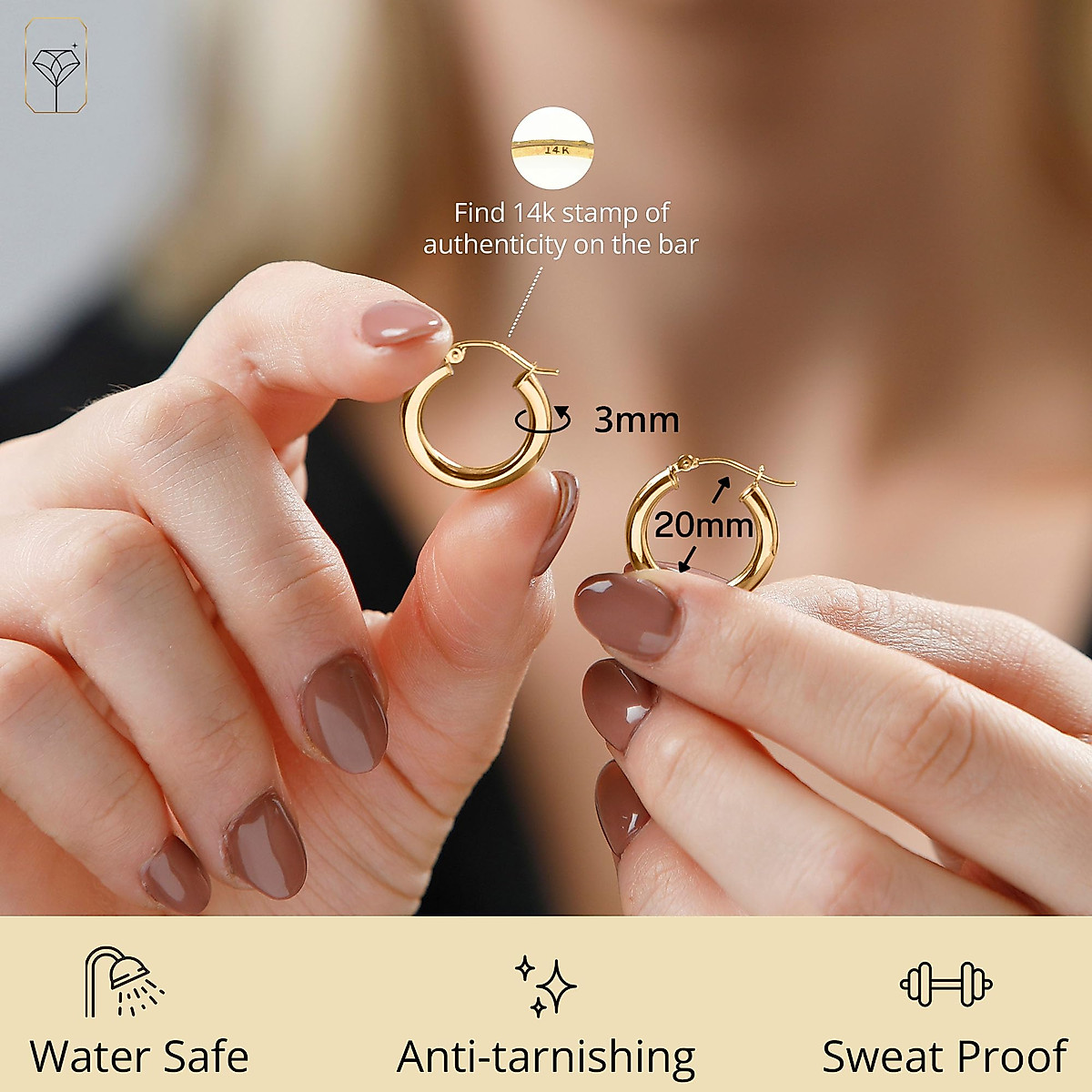 MAX + STONE Solid 14k Gold Hoop Earrings with Click Tops for Women | 0.75 Inches Small Yellow Gold