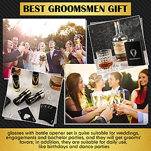 Set of 6 Groomsmen Gifts, 6 Pcs 8oz Stainless Steel Tuxedo Flask 6 Pcs Groomsmen Gauge Glasses with 6 Pcs Poker Bottle Cap Opener 6 Pcs 7.5 x 3.5 Inch Groomsmen Gift Bags for Wedding Bachelor Party