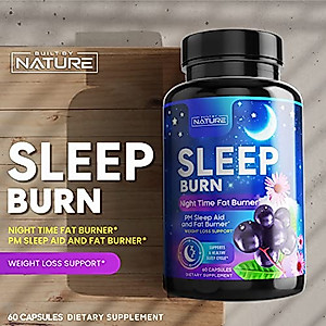 Built by Nature Sleep Burn - Premium 2-in-1 PM Sleep Formula for Men and Women, Night Time Sleep Supplement to Support Sleep, Made in USA, 60 Capsules