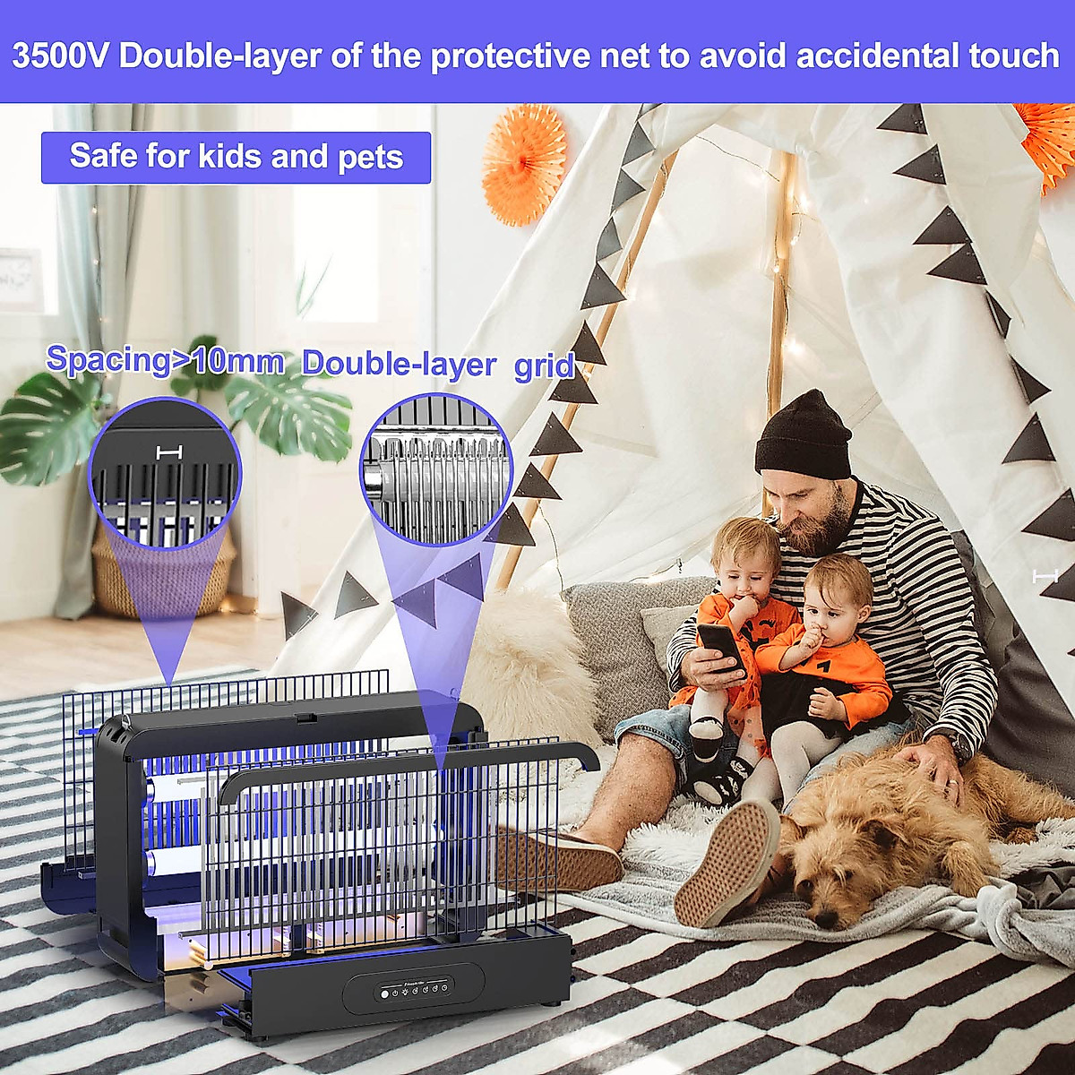 Electric Bug Zapper Indoor and Outdoor with 3500V Powerful Double-Sided Grid and 2-14H Timer-Mosquito Zapper with Remote, UV Light Fruit Fly Zapper Trap Insect Killer for Patio Home, 2 Extra Blubs