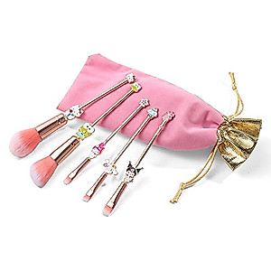 Marie Cartoon Cat Makeup Brushes - 5pcs Cute Animal Designed Soft Pink Makeup Brushes Set, Professional Cosmetic Tool Kit Pink Drawstring Bag Included for Girls and Women (A)