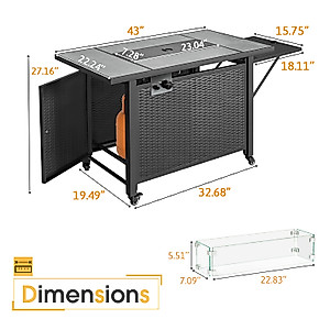 Greesum 43 Inch Outdoor Gas Fire Pit Table, 50,000 BTU Steel Propane Firepit with Wind Guard and Ceramic Tile Desktop, Add Warmth and Ambience to Parties On Patio Garden Backyard, Beige and Black