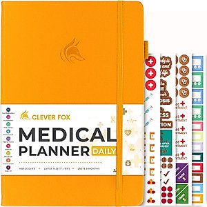 Clever Fox Medical Planner Daily – Health Diary Notebook, Wellness Journal & Self-Care Logbook, Lasts 3 Months, 7x10.5″ (Amber Yellow)