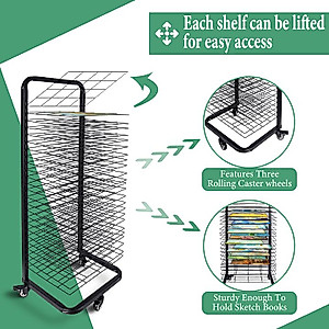 Hoqqf Art Drying Rack for Classroom and Art Studios, 25 Removable Shelves 11.8" D x 16.9" W x 30.7" H Portable Painting Drying Rack with Wheels Stackable Rack for Painting Wall Mount Art Rack