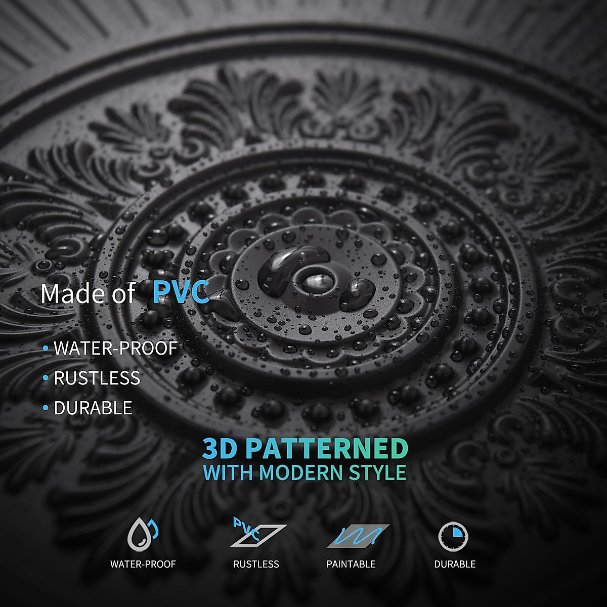 Art3d 12-Pack Drop Ceiling Tiles 2x2 FT, Decorative Easy Install PVC Ceiling Panels for Interior Kitchen Bathroom Basement, 24x24 Inch, Black