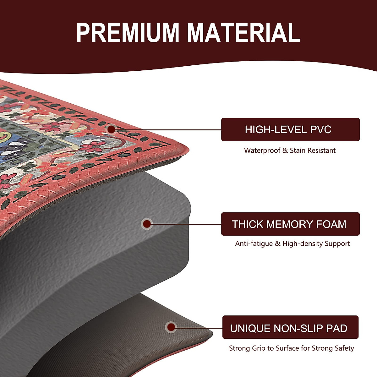 ASPMIZ Kitchen Mats Cushioned Anti Fatigue 2 Piece Set Boho, Washable Kitchen Rugs Non Slip Farmhouse, Bohemian Kitchen Floor Mats for in Front of Sink Waterproof, 17'' x 47'' + 17'' x 30'', Red