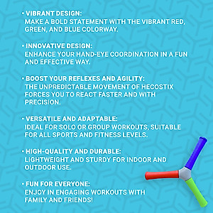 HECOstix - Red Green Blue - Premium Hand Eye Coordination & Reaction Speed Training Tool Improve Sports Performance, Exercise, and Fun for All Ages
