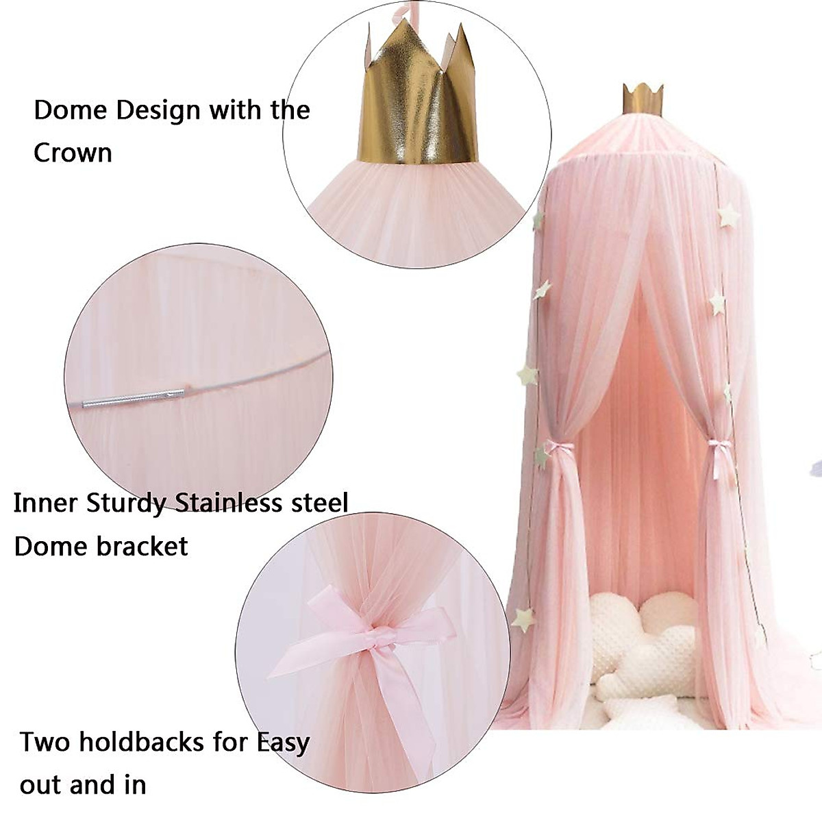 ESUPPORT Dome Princess Bed Canopy Round Lace Mosquito Net Play Tent Hanging House Decoration Lace Netting Curtains for Indoor Outdoor