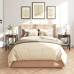 HOOBRO Side Table with Charging Station, Set of 2 End Tables with USB Ports and Outlet, Nightstand with 2-Tier Storage Shelf, for Living Room, Bedroom, Small Space, Rustic Brown and Black BF91UBZP201