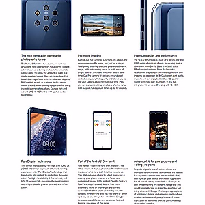 Nokia 9 PureView - Android 9.0 Pie - 128 GB - Single Sim Unlocked Smartphone (at&T/T-Mobile/Metropcs/Cricket/H2O) - 5.99" QHD+ Screen - Qi Wireless Charging - Midnight Blue - U.S. Warranty